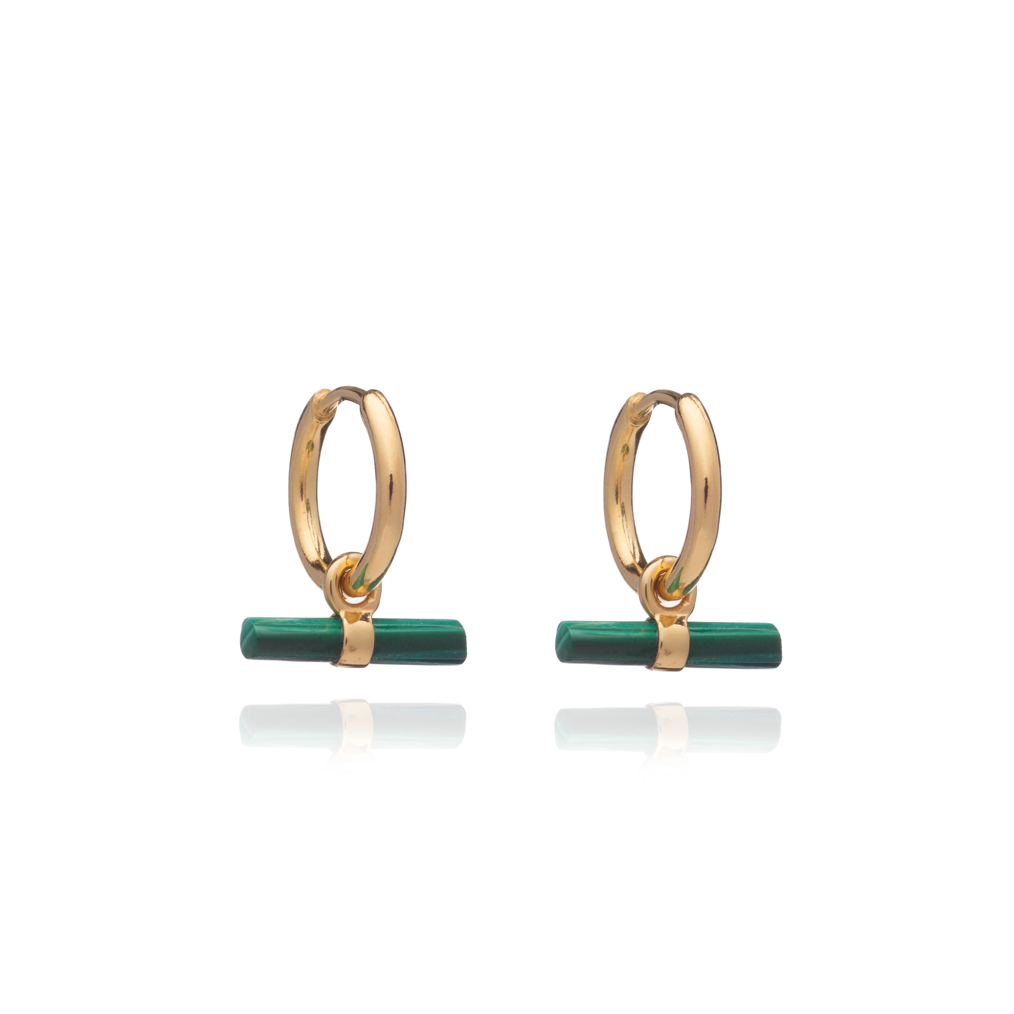 Rachel Jackson Mini Malachite T-Bar 22ct Gold Plated Huggie Hoop ...